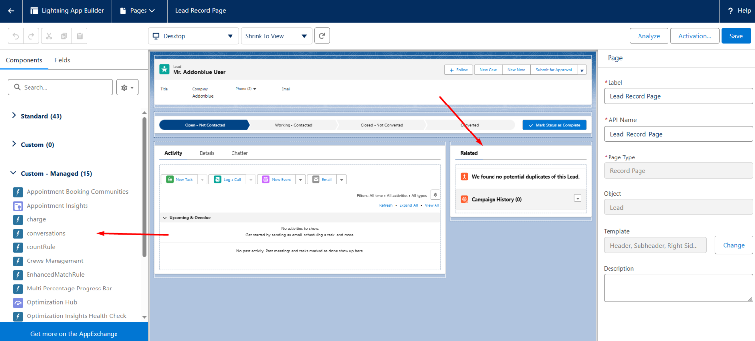 Setup Conversation component – Addonblue